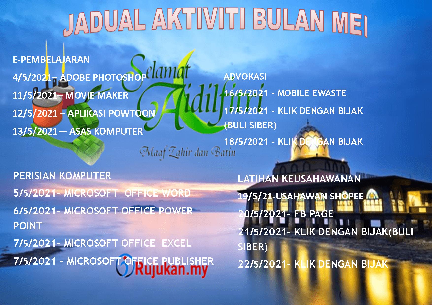 JADUAL AKTIVITI MEI 2021 – NADI Kampung Pantai, Kuala Besut